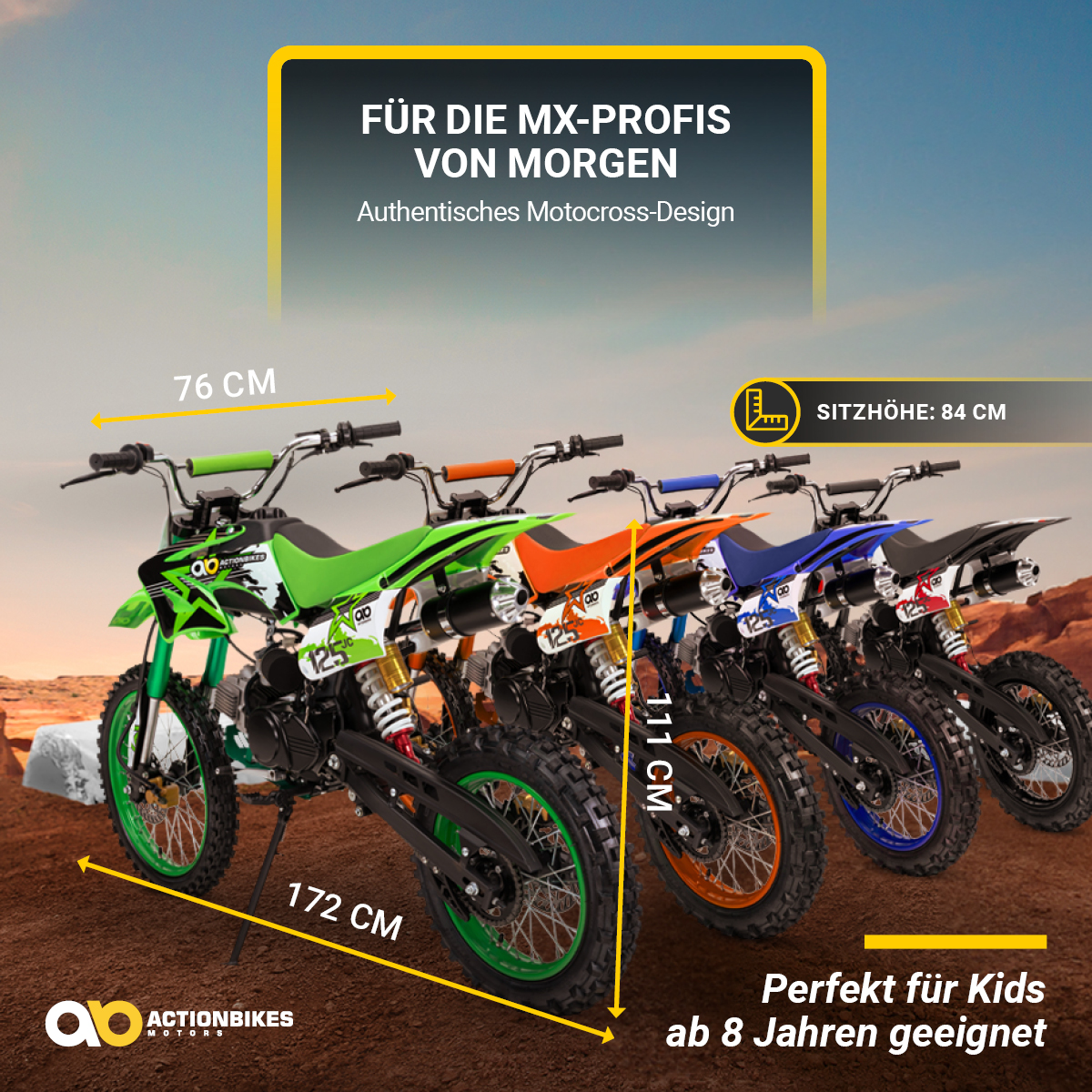 iwheels - Kinder-Crossbike JC125, Benzin-Kindermotorrad, 125 ccm, 17/14 ...